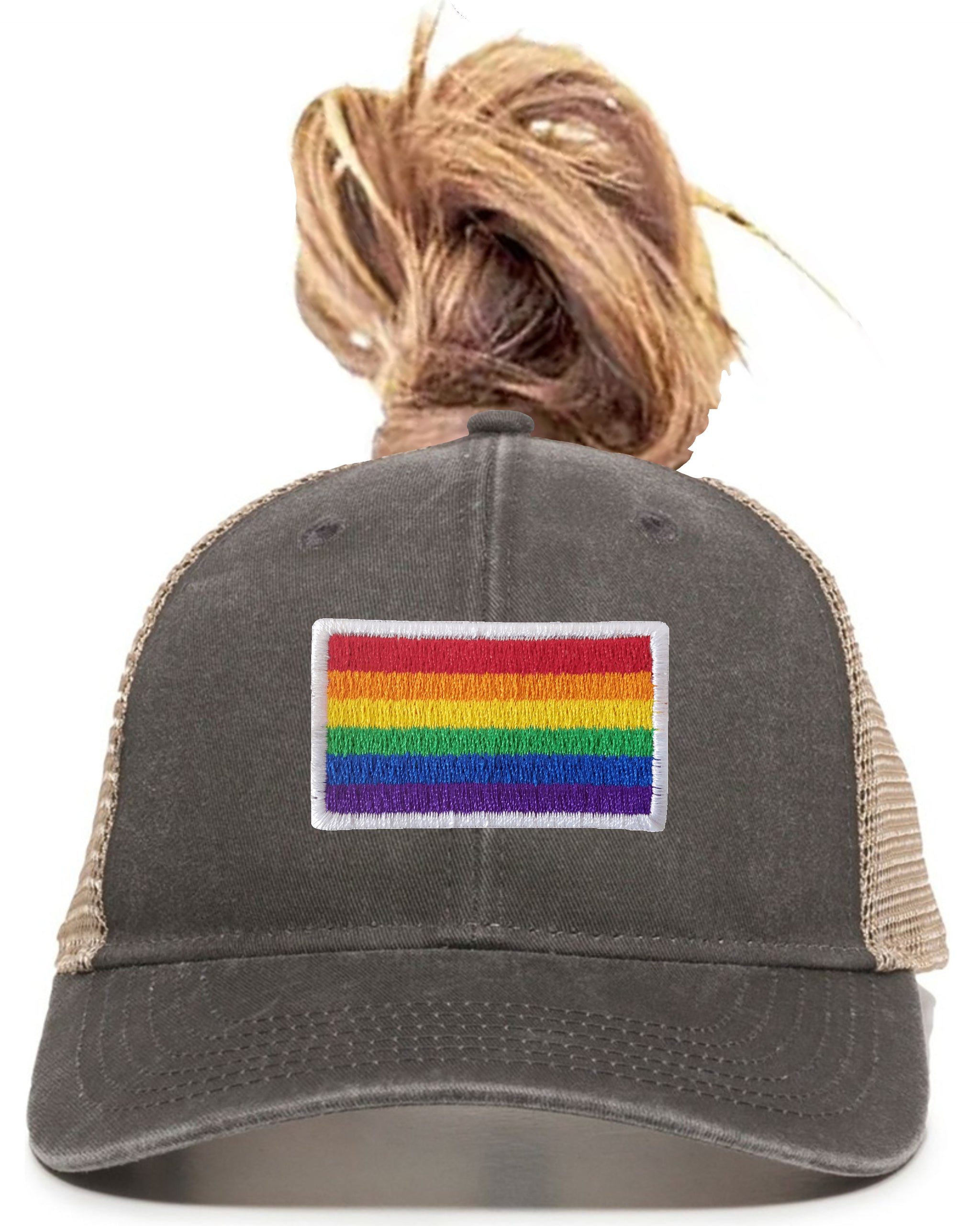 Rainbow Gay & Lesbian Pride Flag Ponytail Mesh Back Cap