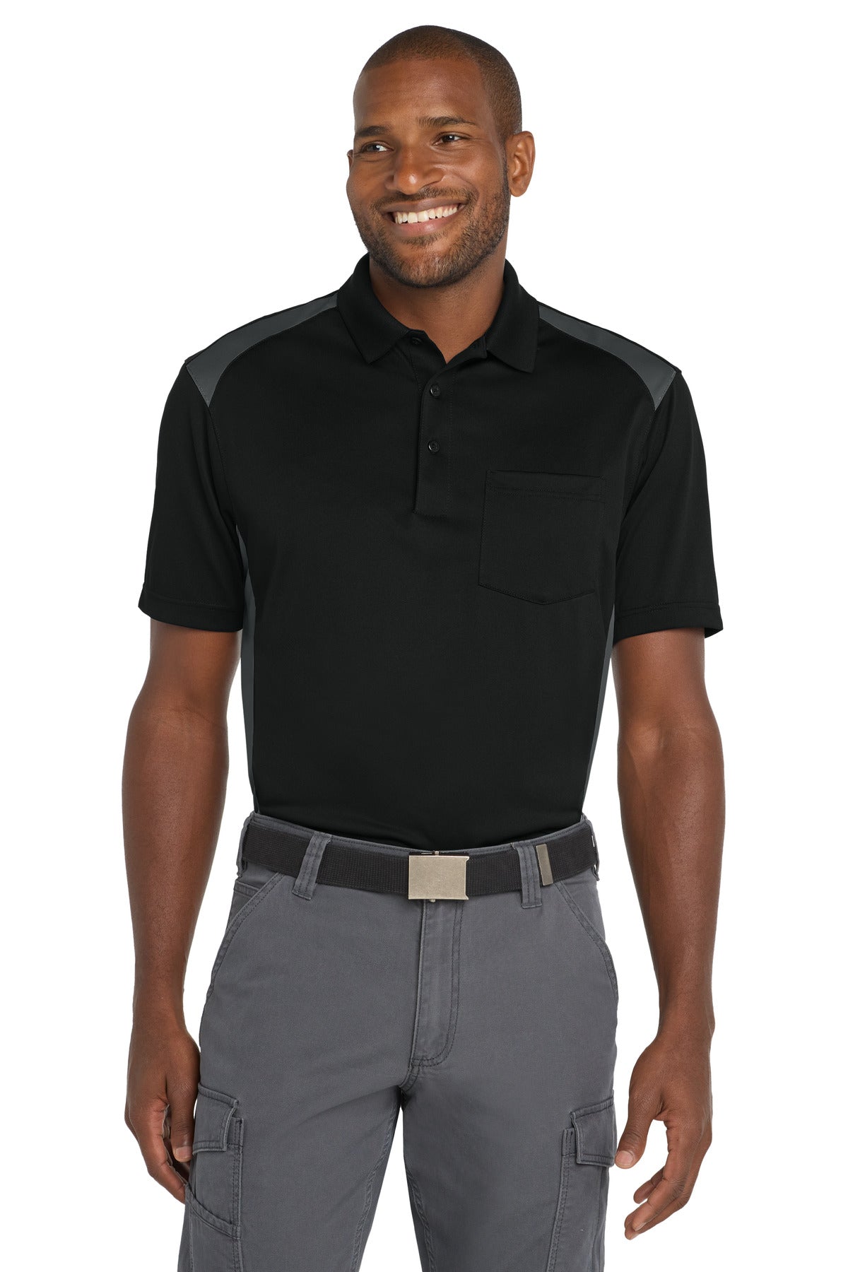 CornerStone CS416 Select Snag-Proof Two Way Colorblock Pocket Polo Wit
