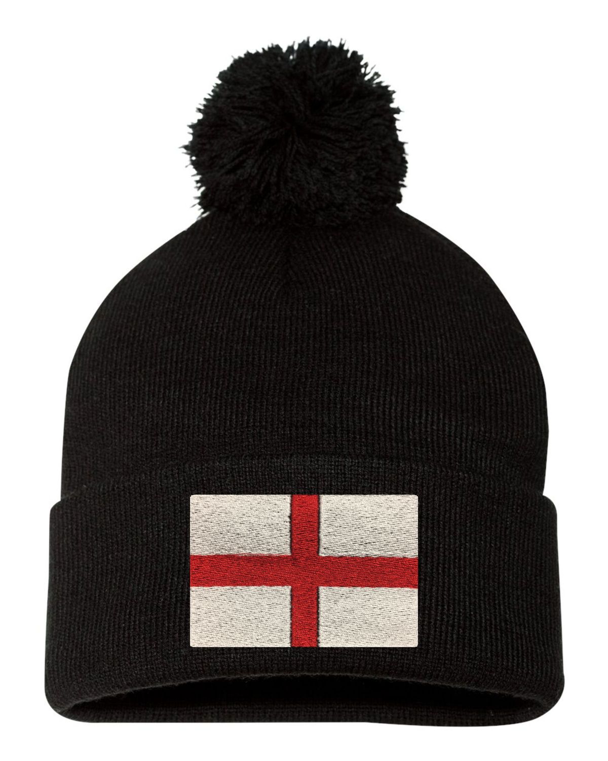 England Flag Embroidered Knit Beanie Pom Cap