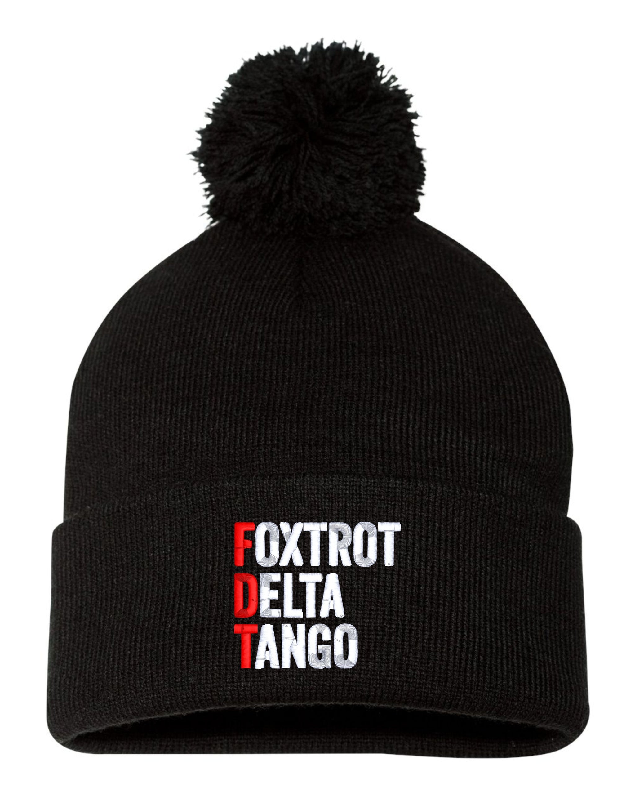 Foxtrot Delta Tango Embroidered Knit Beanie Pom Cap