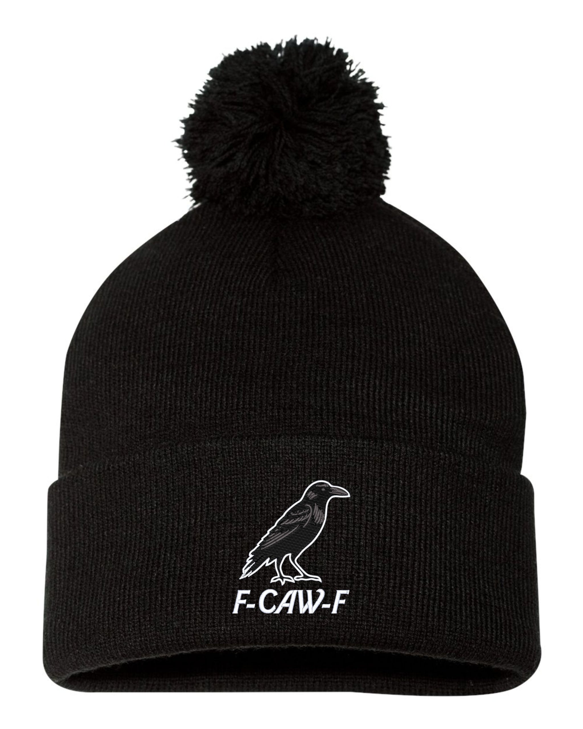 Funny Crow F-CAW-F Embroidered Knit Beanie Pom Cap