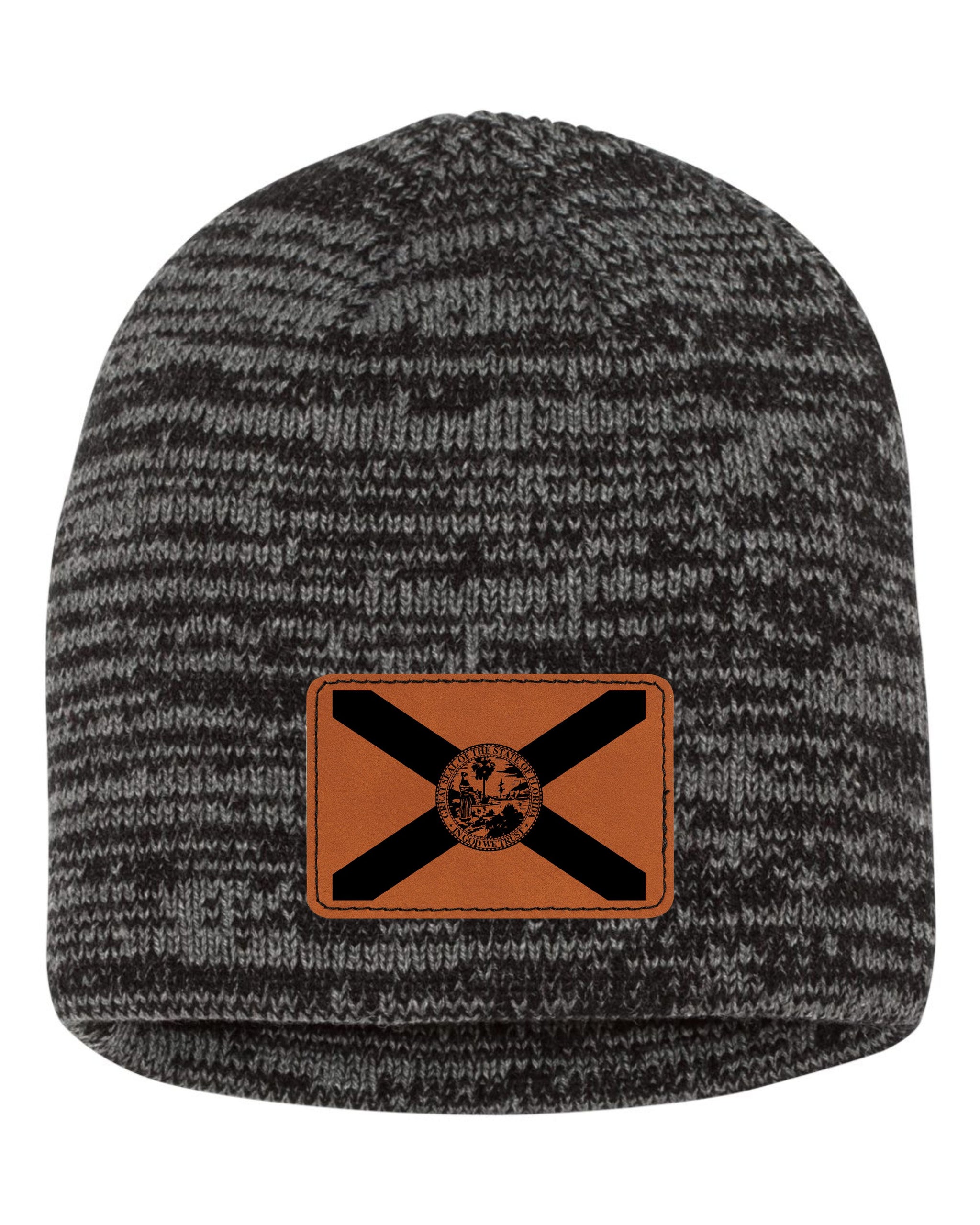 Florida State Flag Leather Patch Embroidered Knit Beanie Cap