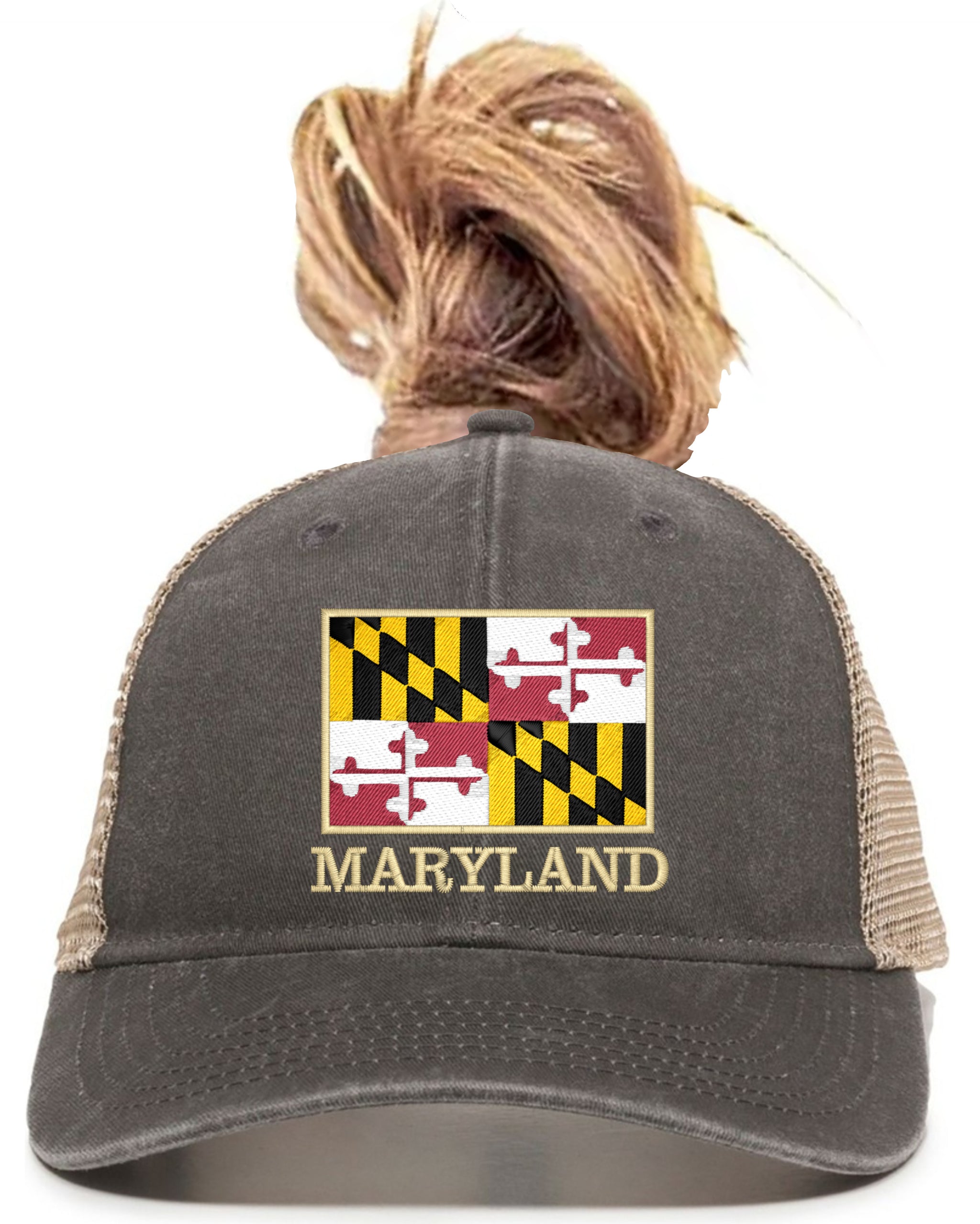Maryland Flag With Classy Gold Trim Maryland Pride Ponytail Mesh Back