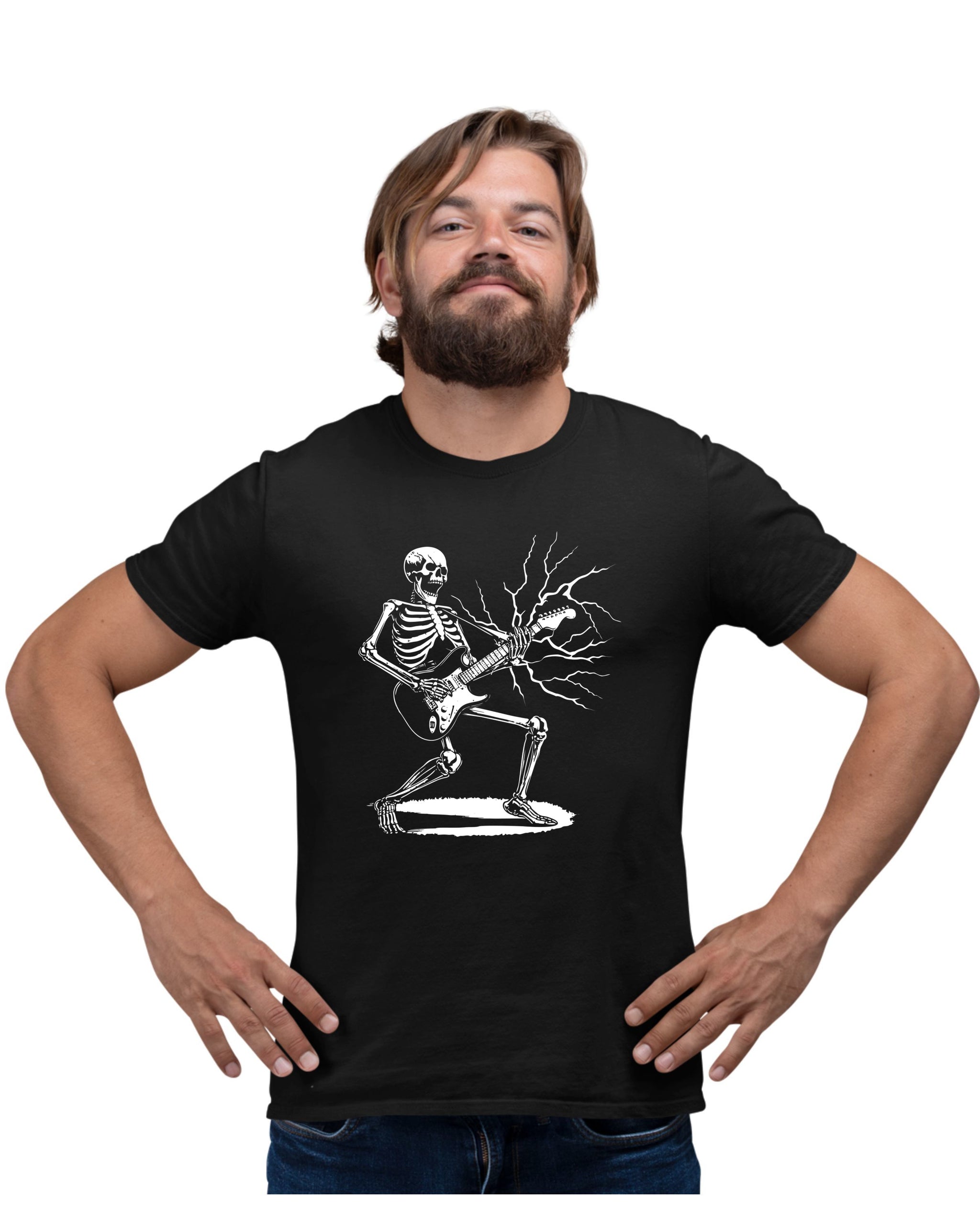 Rock & Roll Skeleton Shredding Playing Guitar Band Unisex T-Shirt