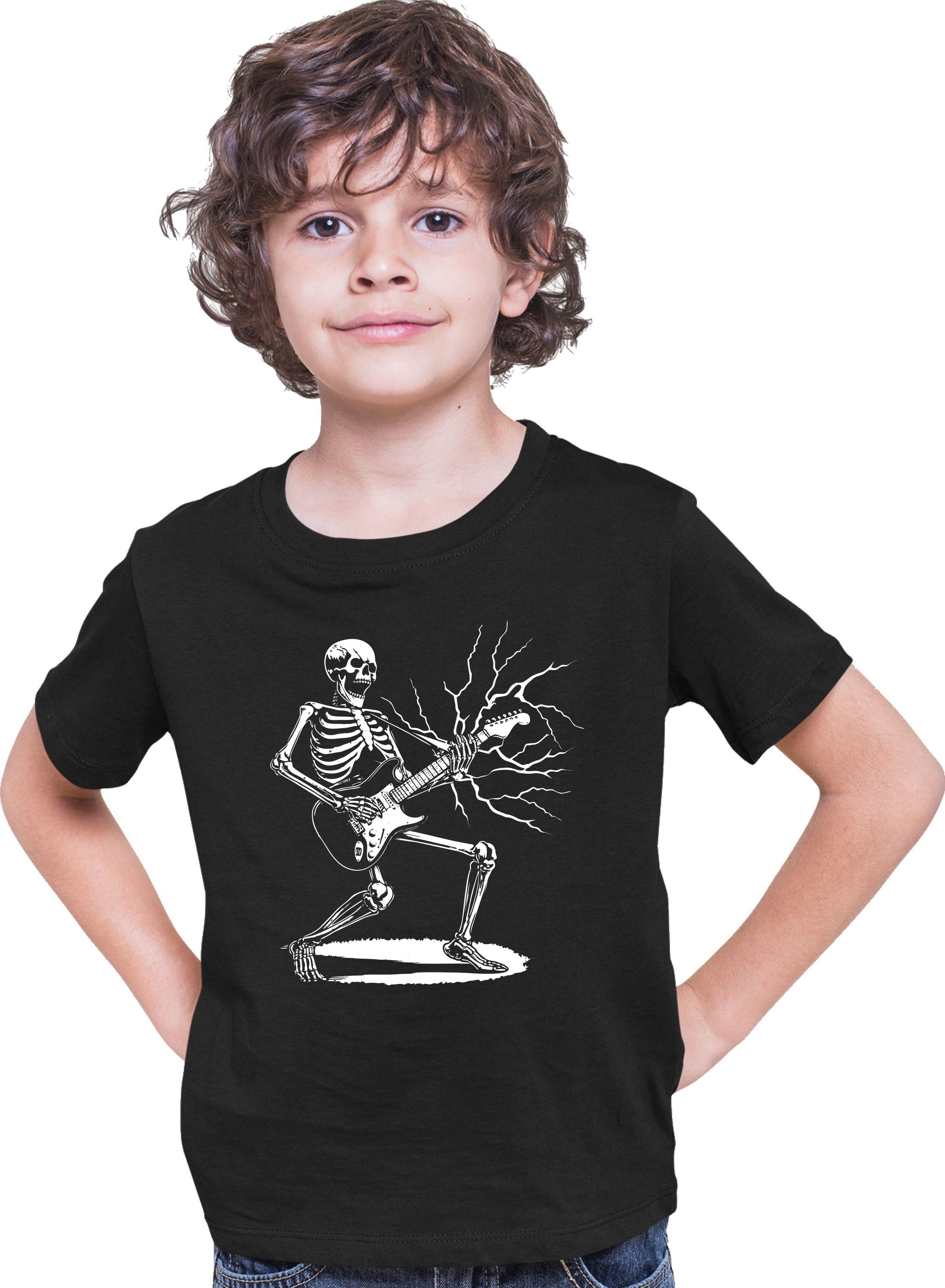 Rock & Roll Skeleton Shredding Playing Guitar Band Youth T-Shirt