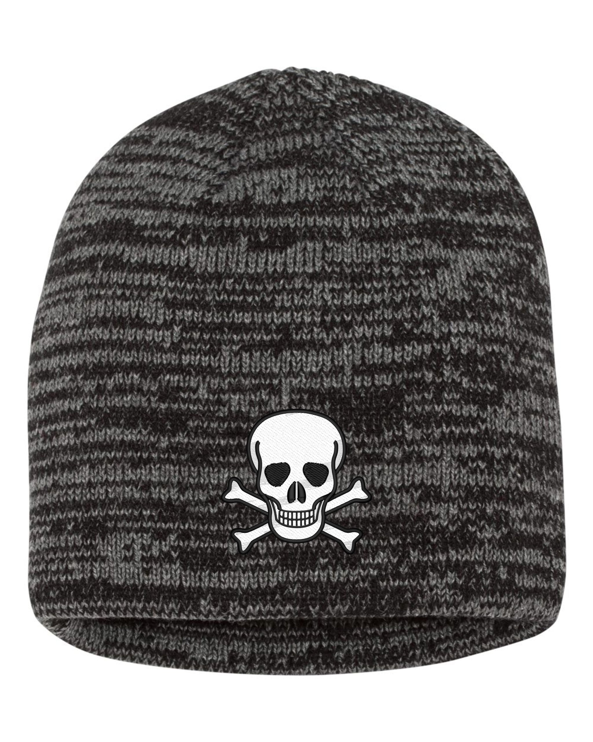 Skull & Crossbones Embroidered Knit Beanie Cap