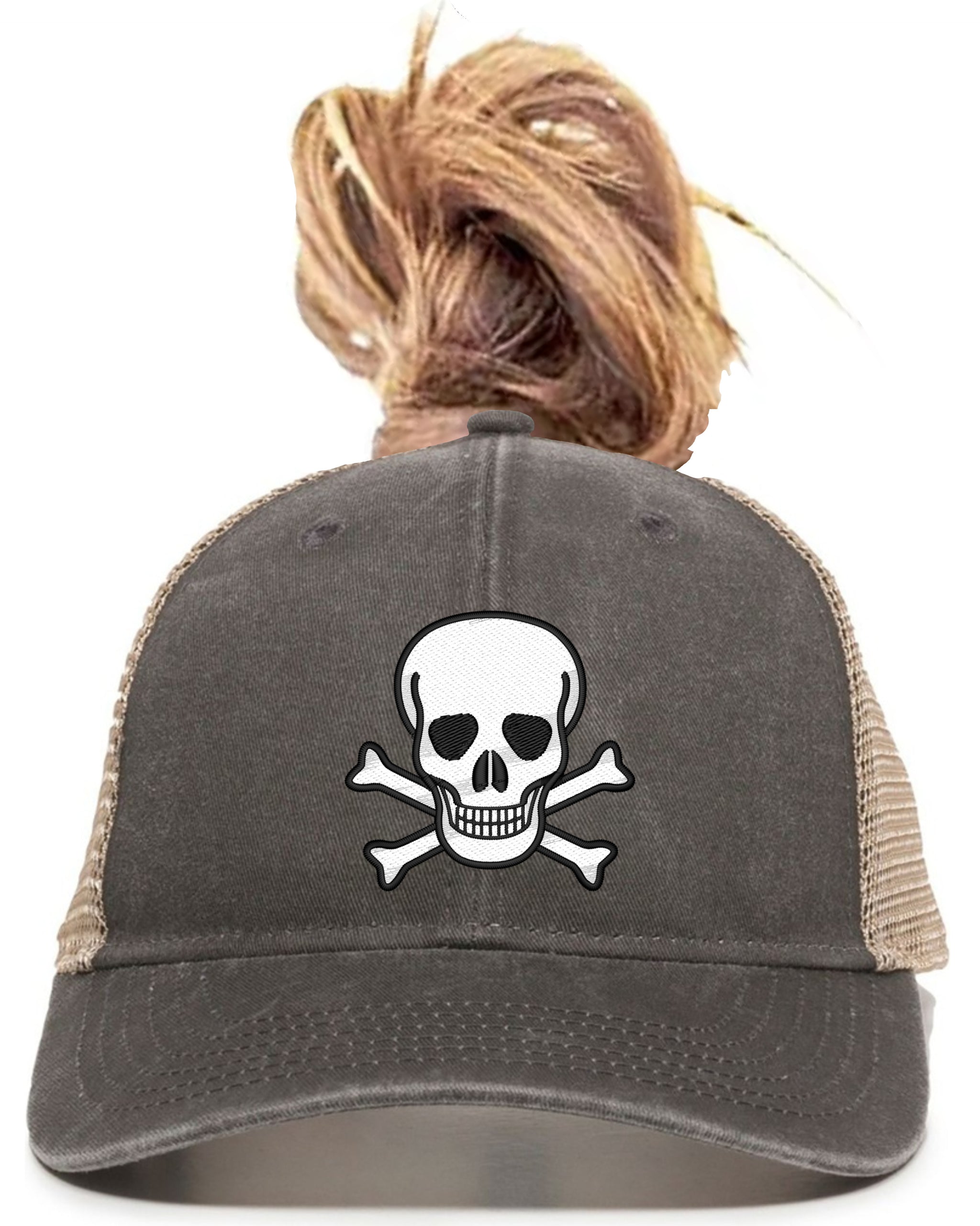 Skull & Crossbones Ponytail Mesh Back Cap