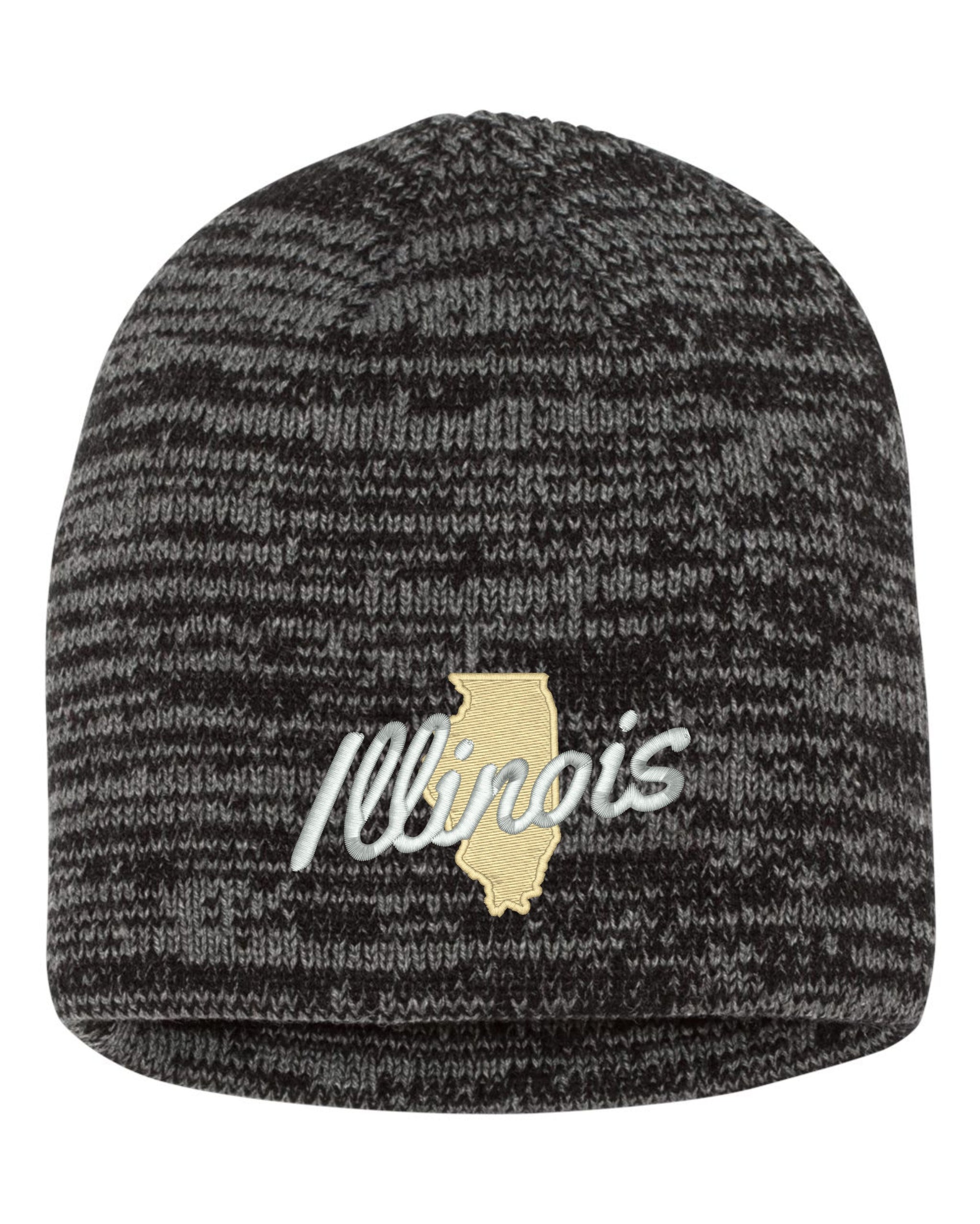 Illinois Metallic Silver Script & Gold Silhouette Embroidered Knit Bea
