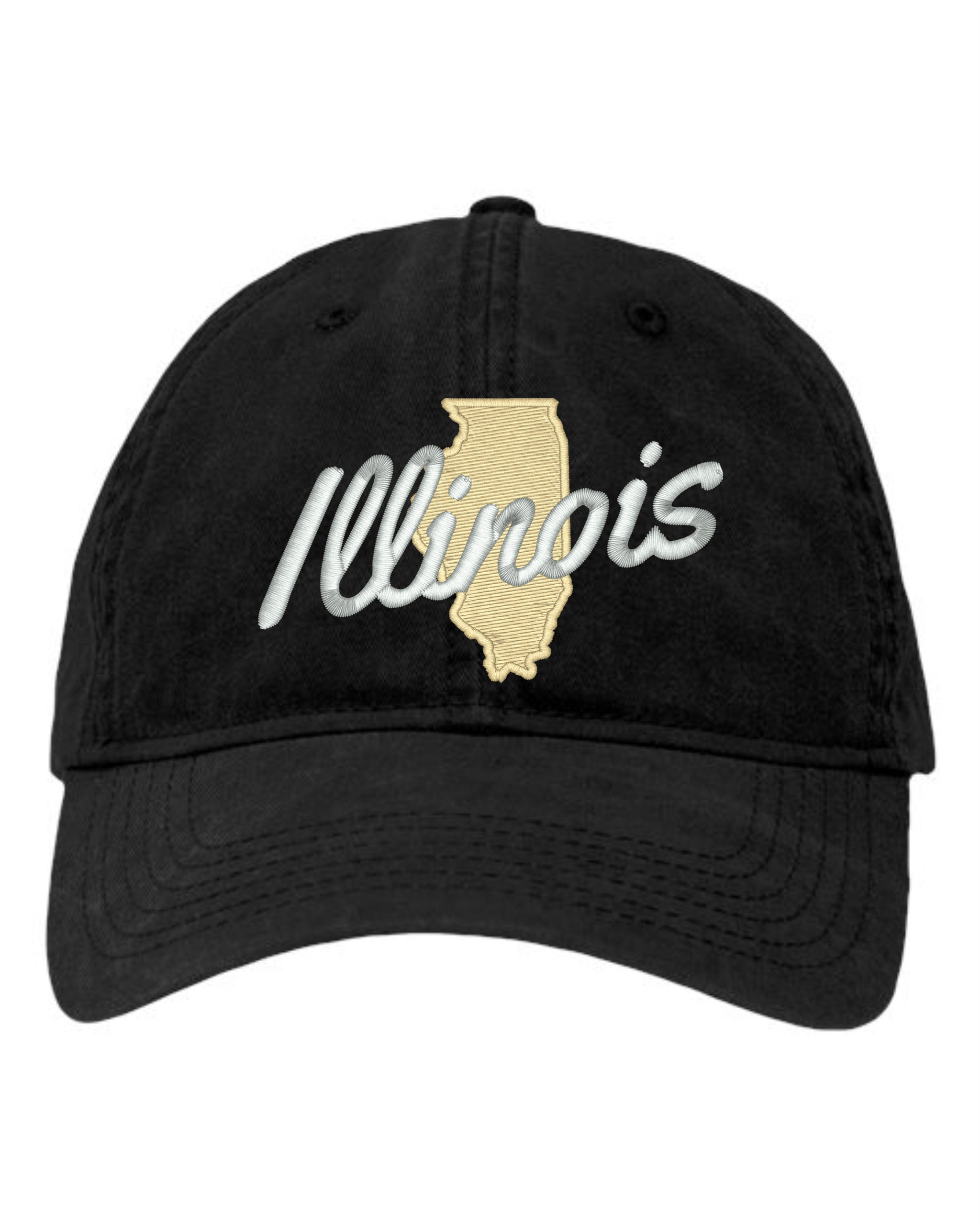 Illinois Metallic Silver Script & Gold Silhouette Embroidered Deluxe D