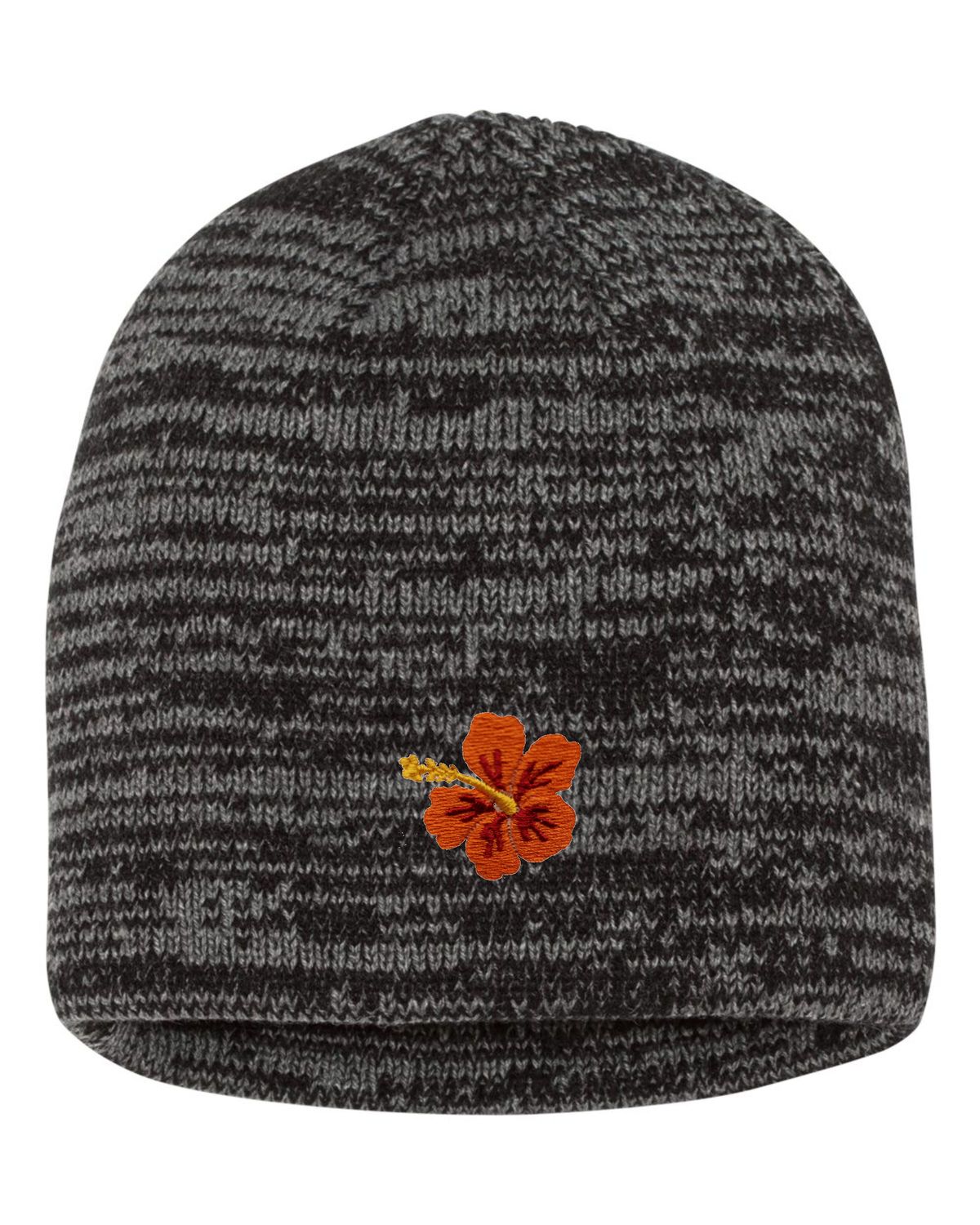 Hawaiian Flower Hibiscus Embroidered Knit Beanie Cap