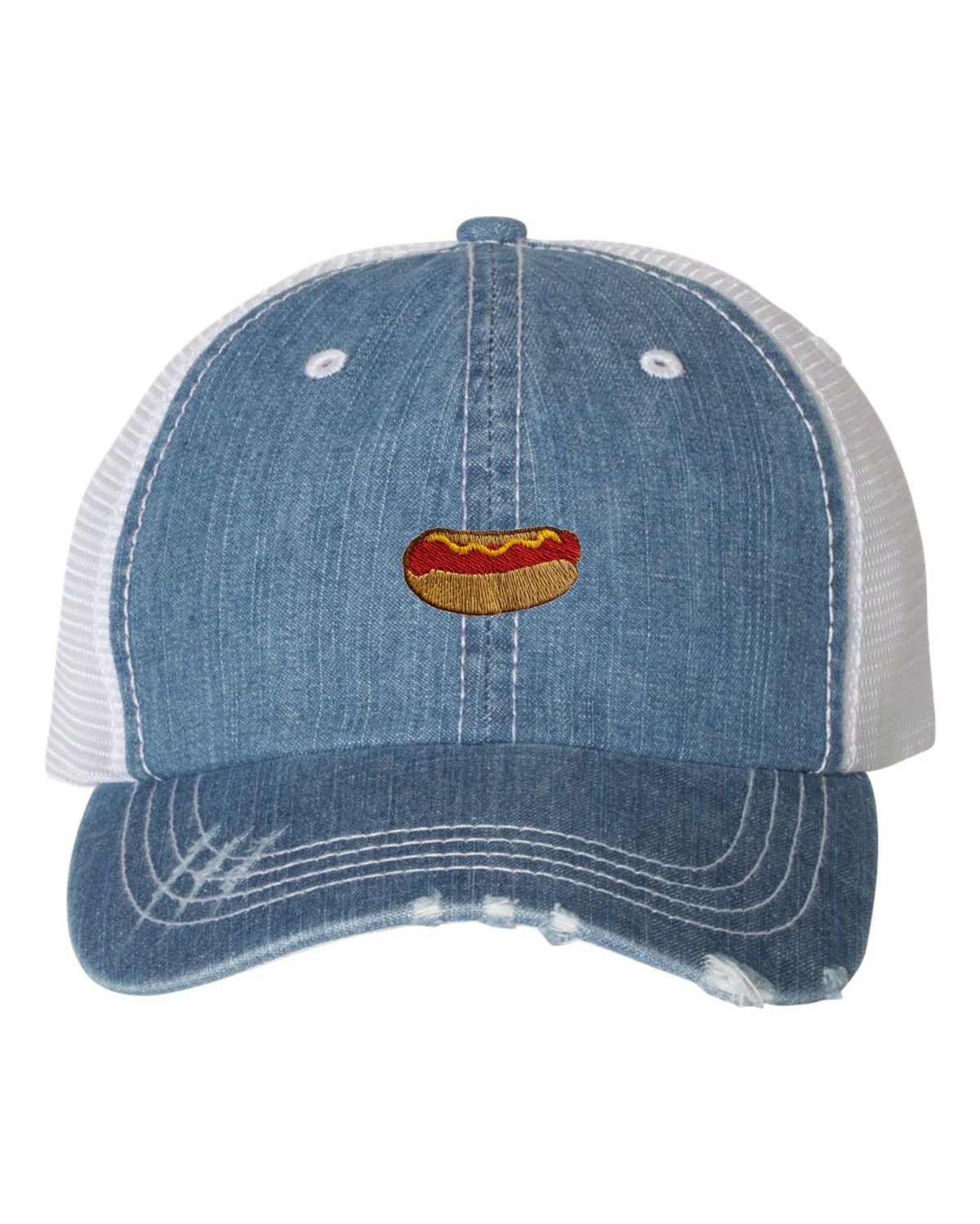 Hot Dog Embroidered Distressed Trucker Cap