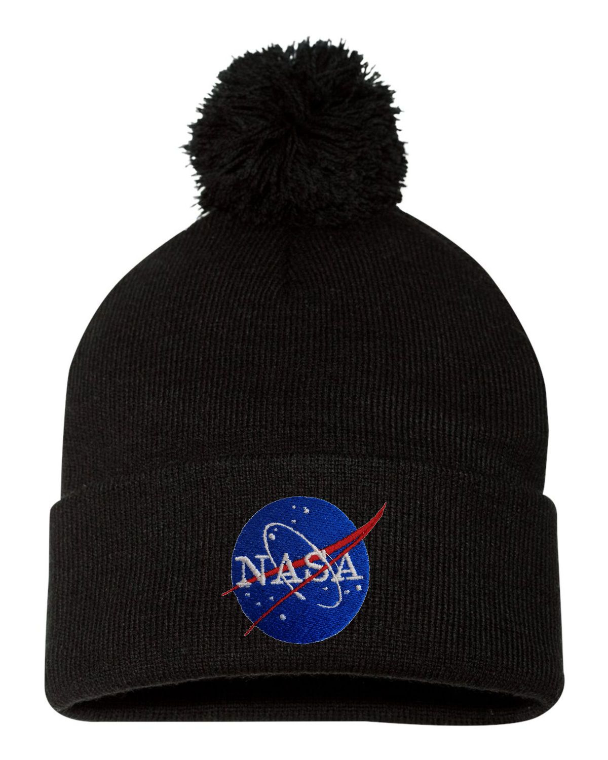 NASA Insignia Logo Embroidered Knit Beanie Pom Cap