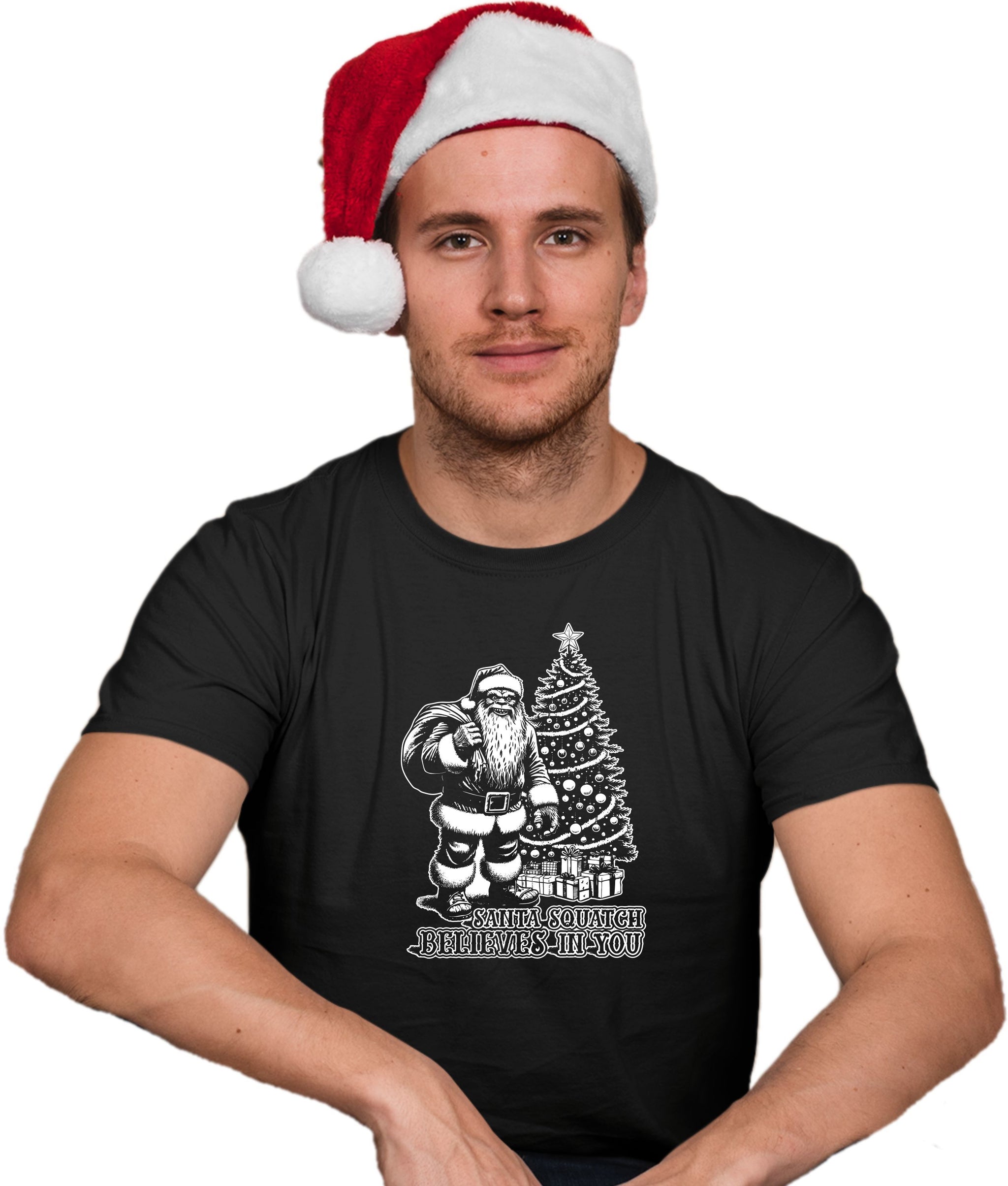 Santa Squatch Believes In You Funny Bigfoot Christmas Unisex T-Shirt